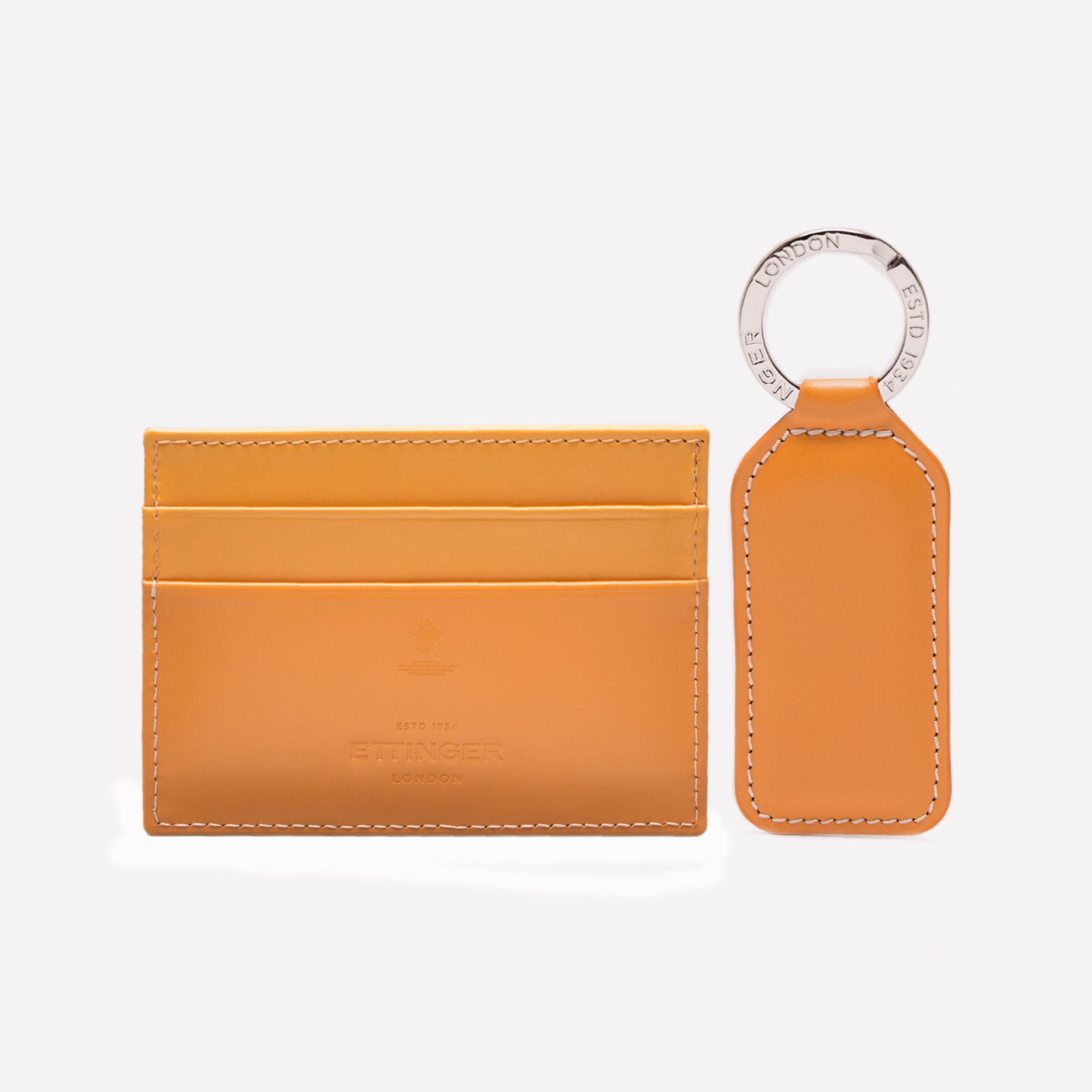 Handmade Leather Flat Credit Card Case & Rectangular Key Fob